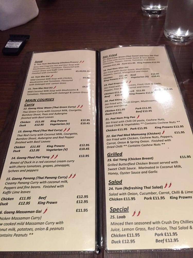 Menu at Thai Dining restaurant, Inverness