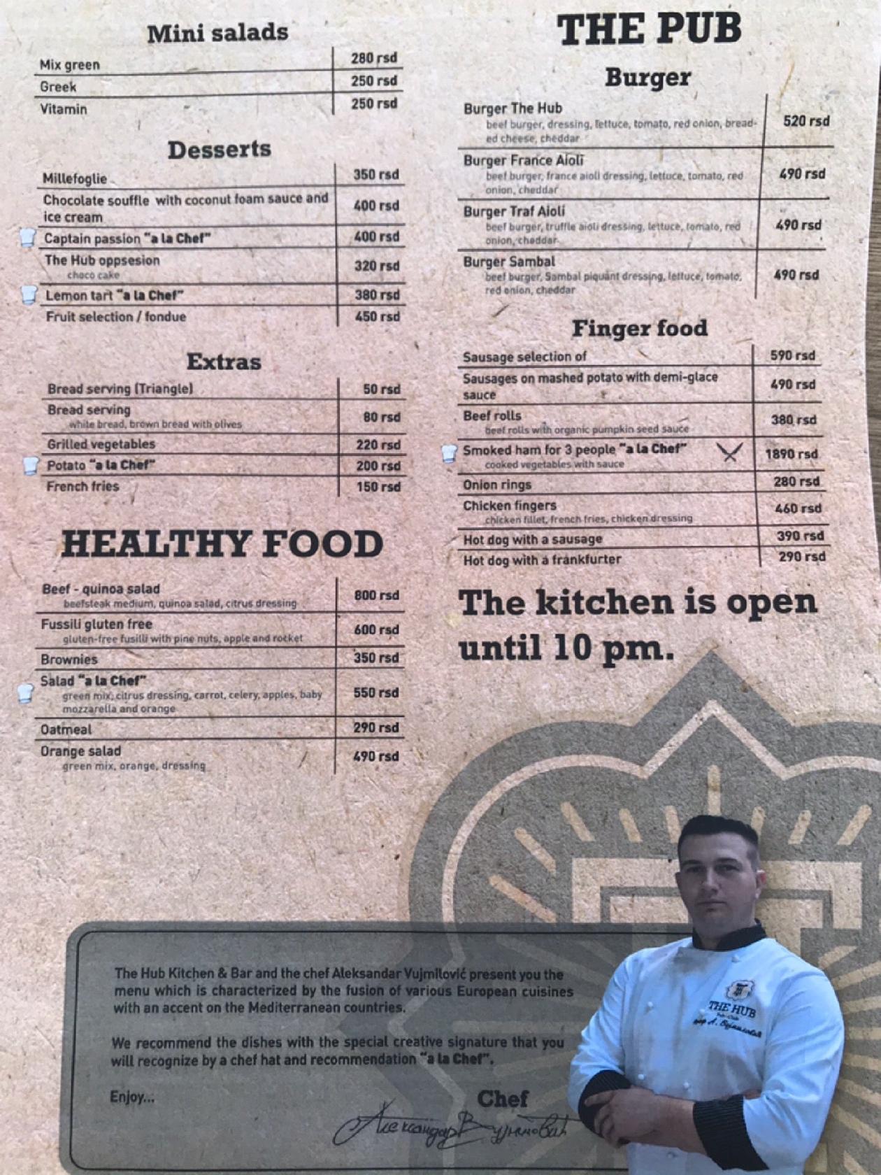 Menu at The Hub - pub and club, Niš