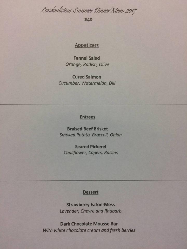 Menu at The Springs Restaurant, London