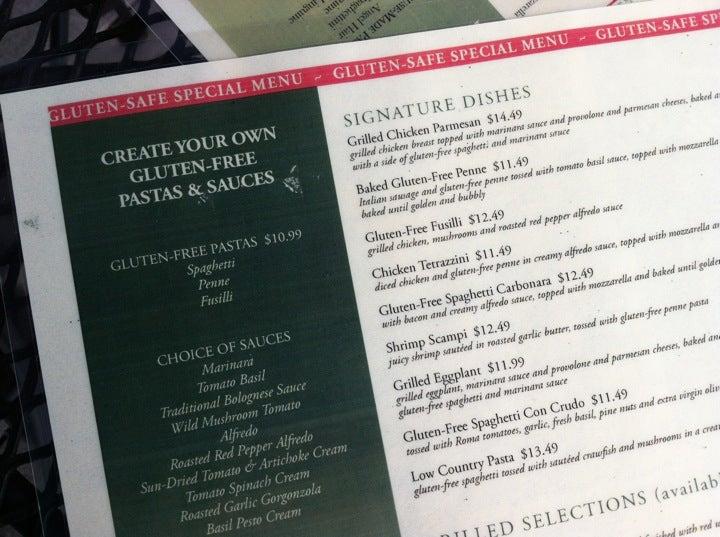 Menu at Tony's Pasta Shop & Trattoria restaurant, Chattanooga