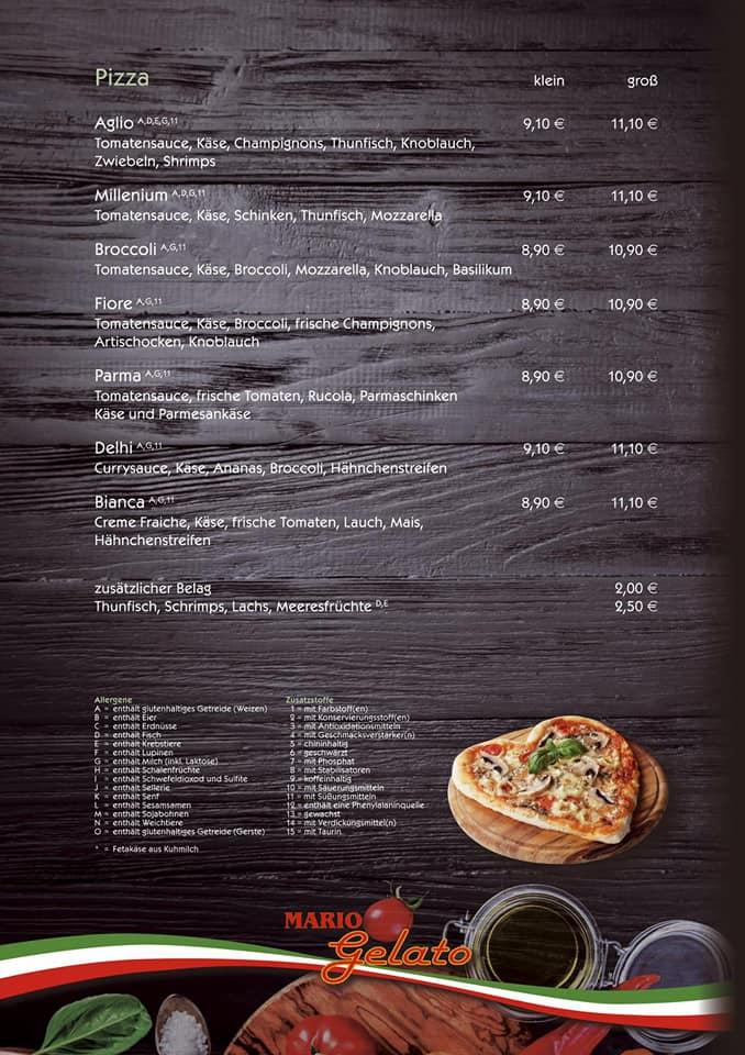 Speisekarte von Veronika Albrecht Eiscafé Mario Gelato pizza, Bad Schandau