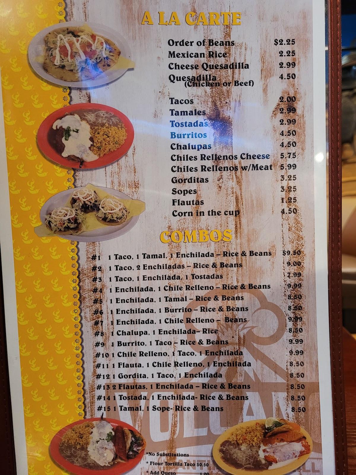 Menu at Volcano's Cantina and Grill restaurant, Norman