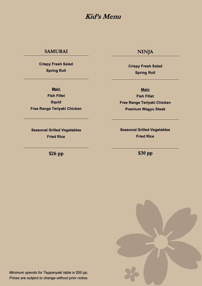 Menu at Yume Modern Japanese Restaurant, Erina