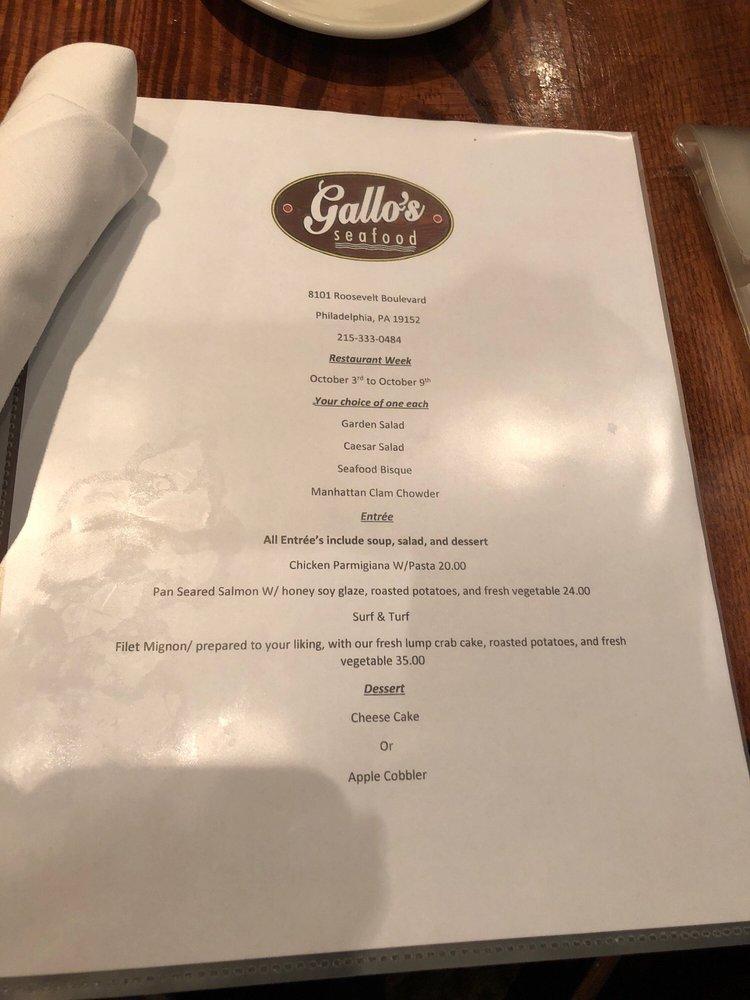 Menu at Gallo's Seafood pub & bar, Philadelphia, Roosevelt Blvd