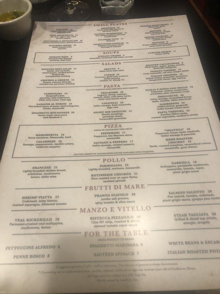 Menu at Grotto Ristorante pizzeria, Las Vegas