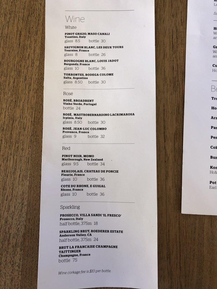 Menu at Honolulu Museum of Art (HoMA) cafe, Honolulu