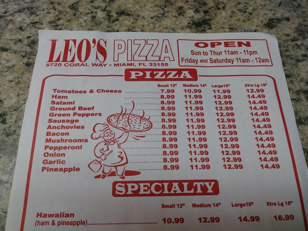 Menu at Leo's Pizza pizzeria, Miami