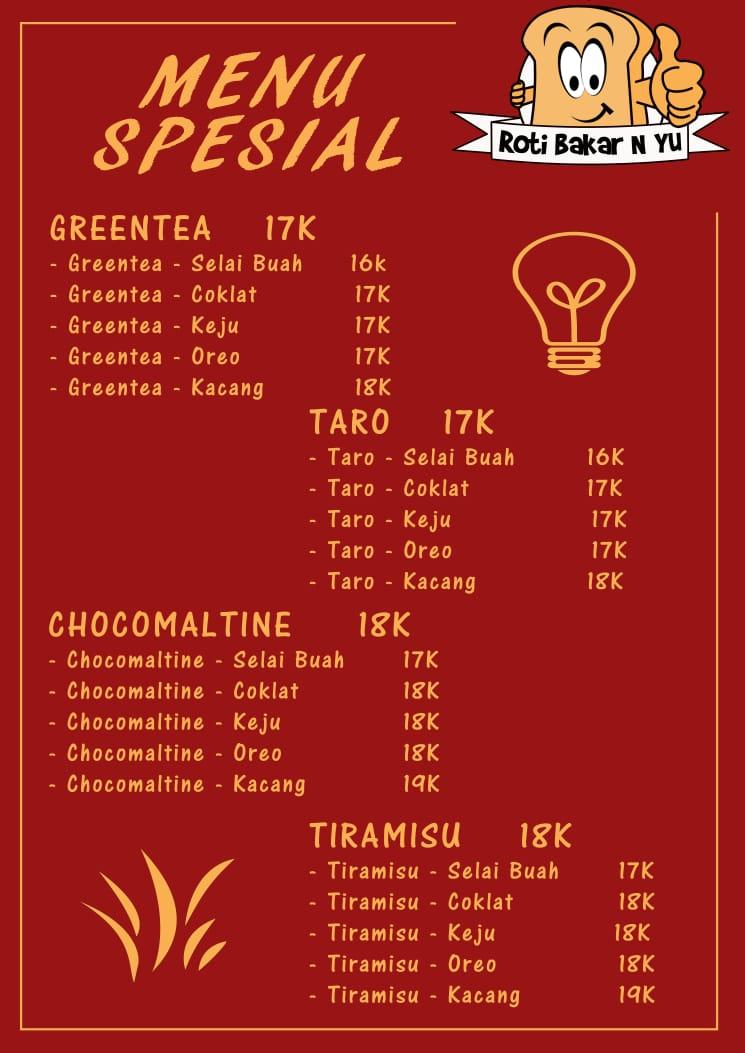 Menu at Roti Bakar N Yu, Semarang