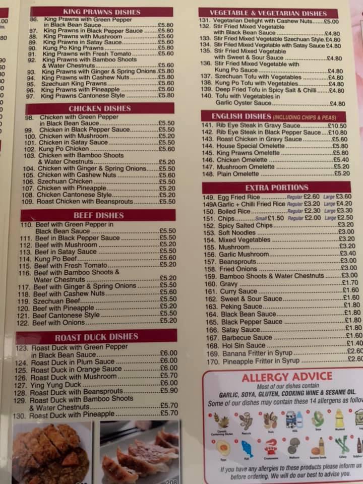 Menu at The Royal Dragon Chinese Takeaway fast food, Derby