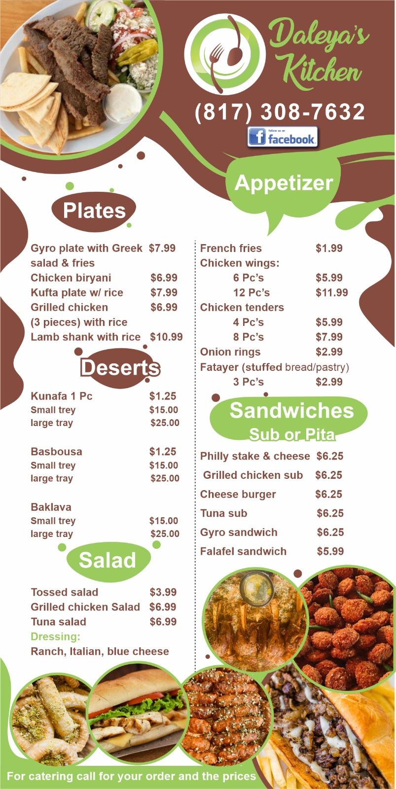 Menu at Daleya's Kitchen restaurant, Hurst