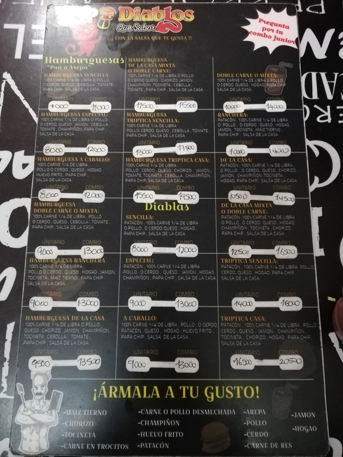 Carta del restaurante Diablos Que Sabor..., Bogotá