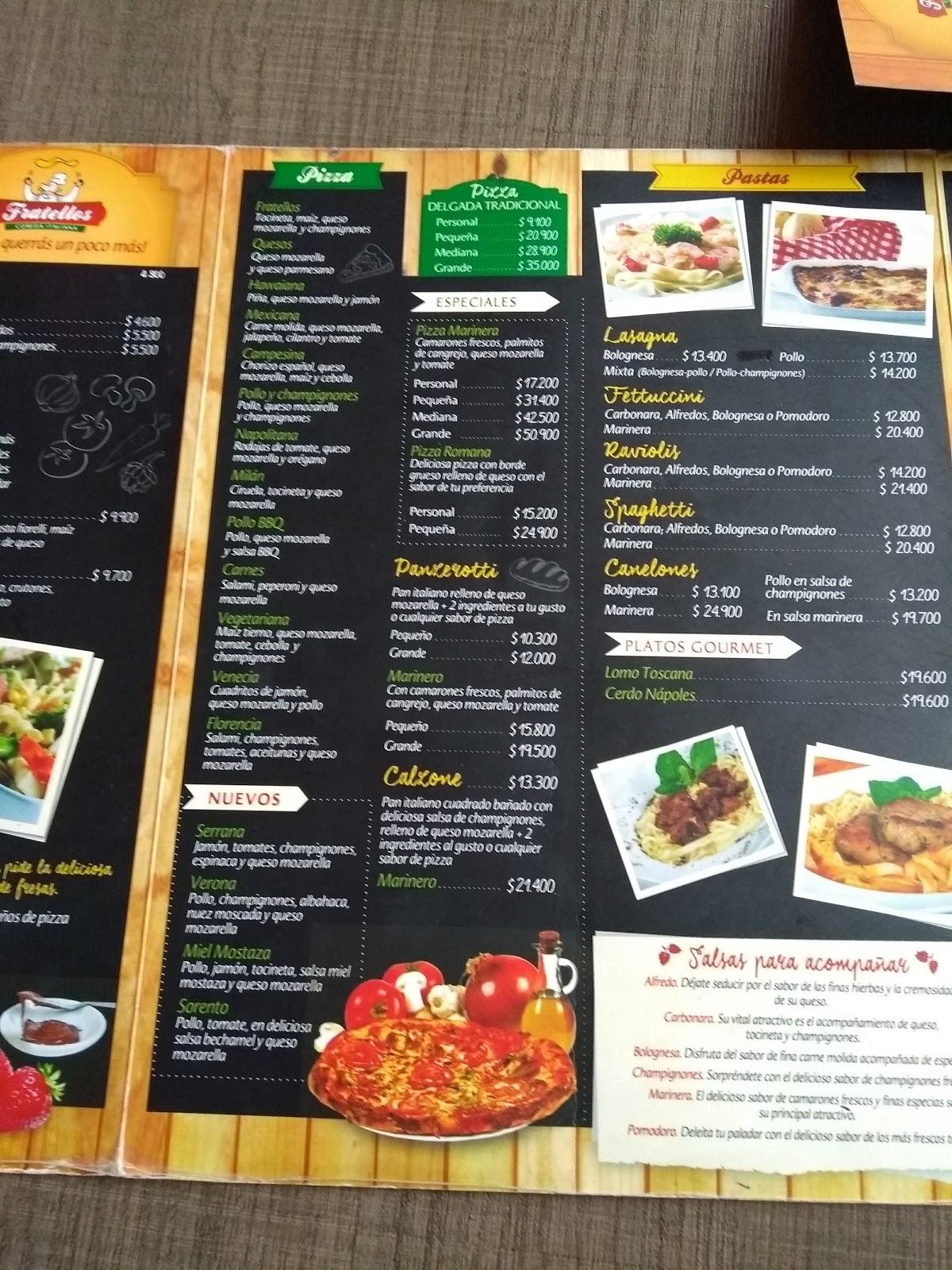 Carta del restaurante Fratellos, Sopó