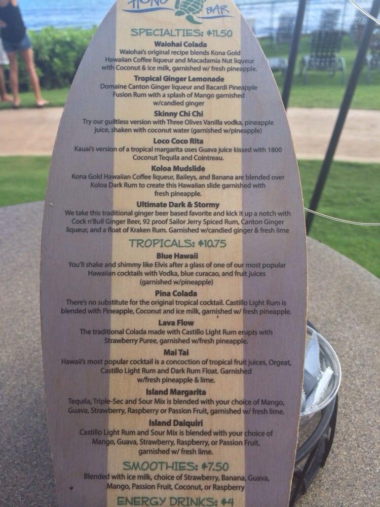 Menu at Honu Bar, Koloa