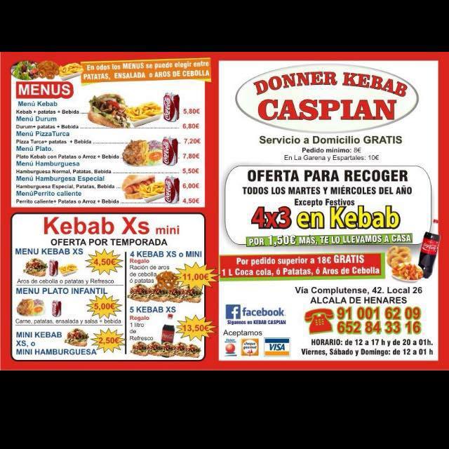 Menu at Kebab caspian restaurant, Alcala de Henares
