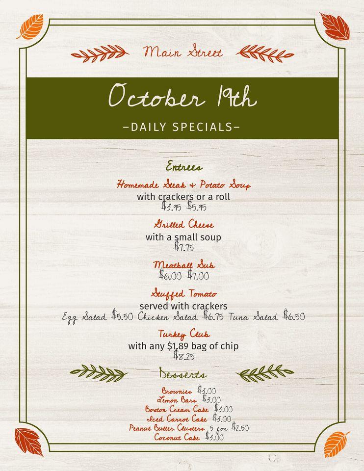 Menu at Main Street Market restaurant, Smyrna