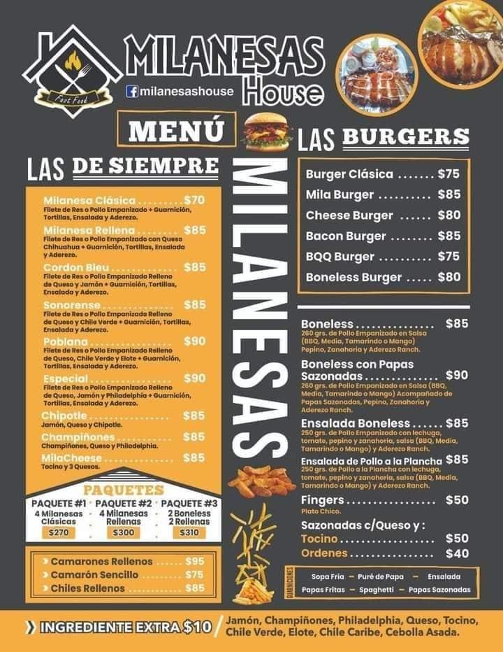 Menu at MILANESAS FAST FOOD, Hermosillo
