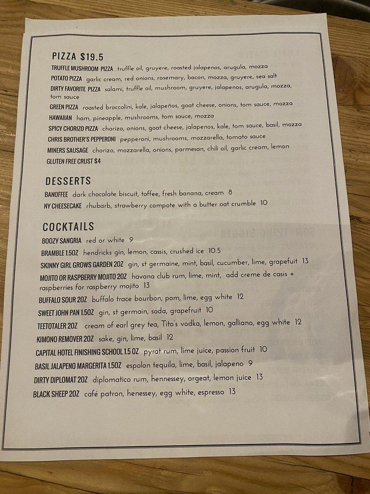 Carta del pub y bar Dirty Northern, Whitehorse