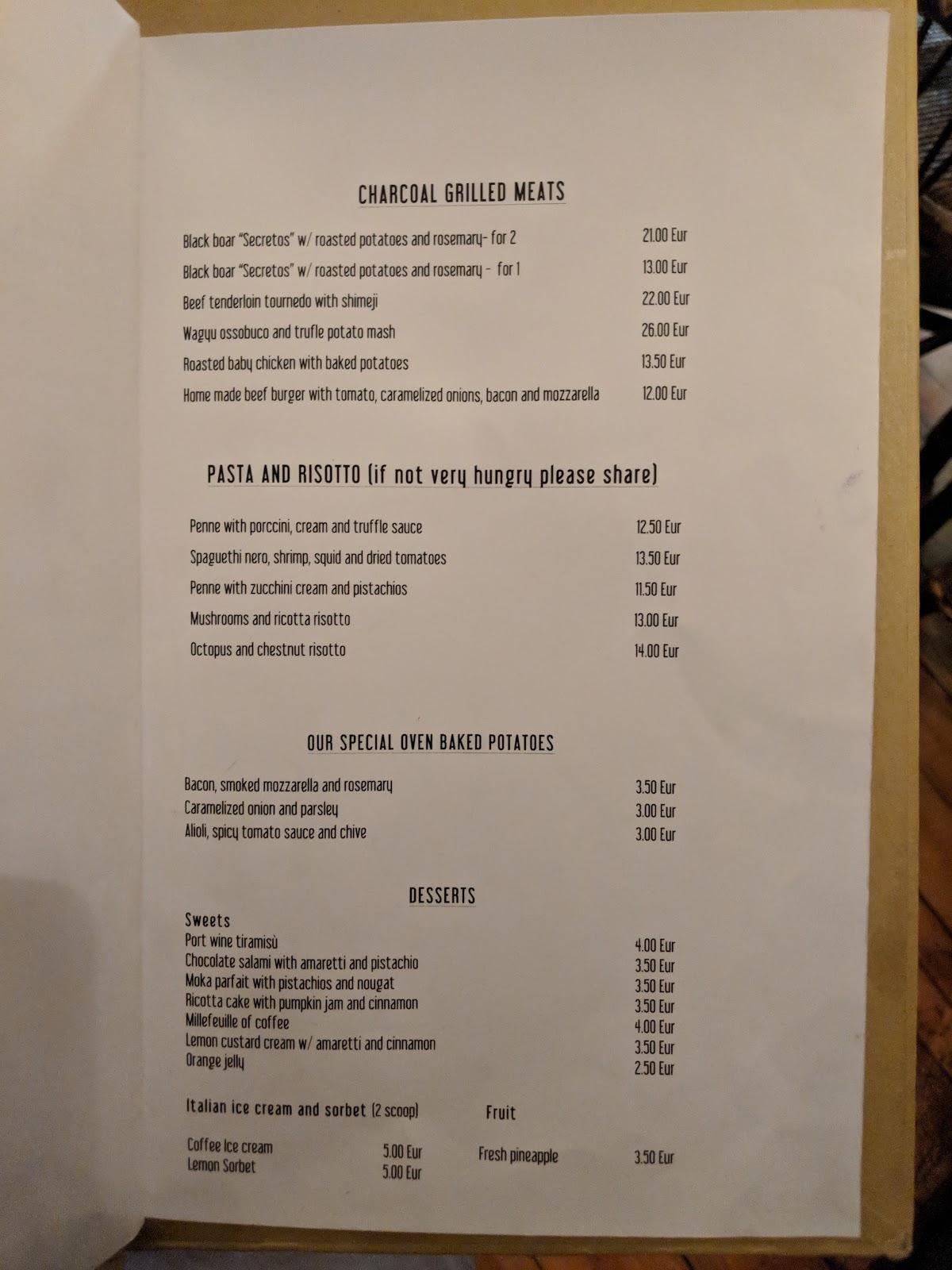 Menu em Puro 4050 restaurante, Porto