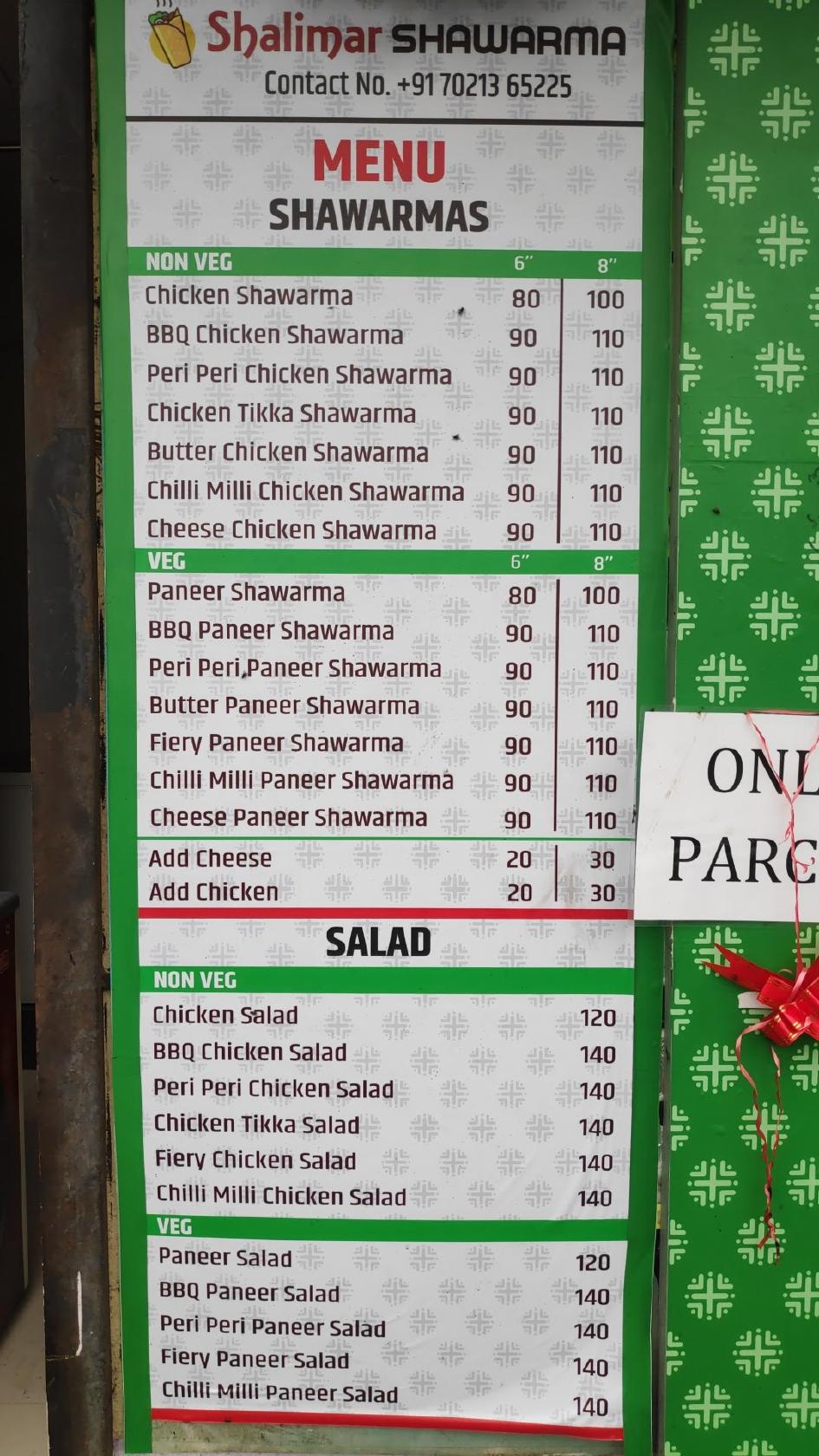 Menu at SHALIMAR SHAWARMA, Thane