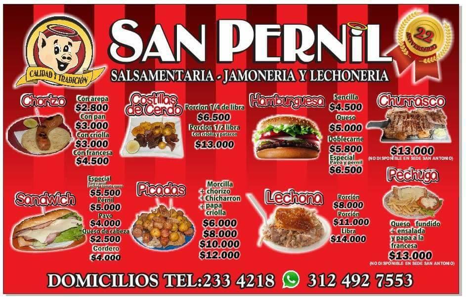 Menu at San Pernil Lechoneria restaurant, Bogotá