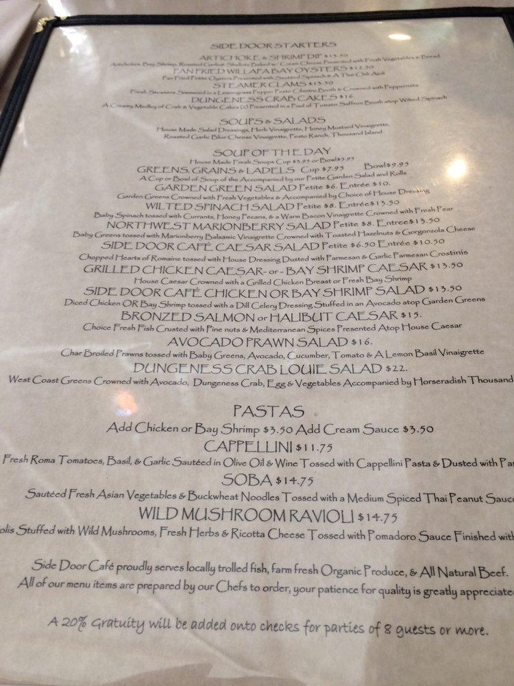 Menu at Side Door Cafe & Eden Hall, Lincoln Beach