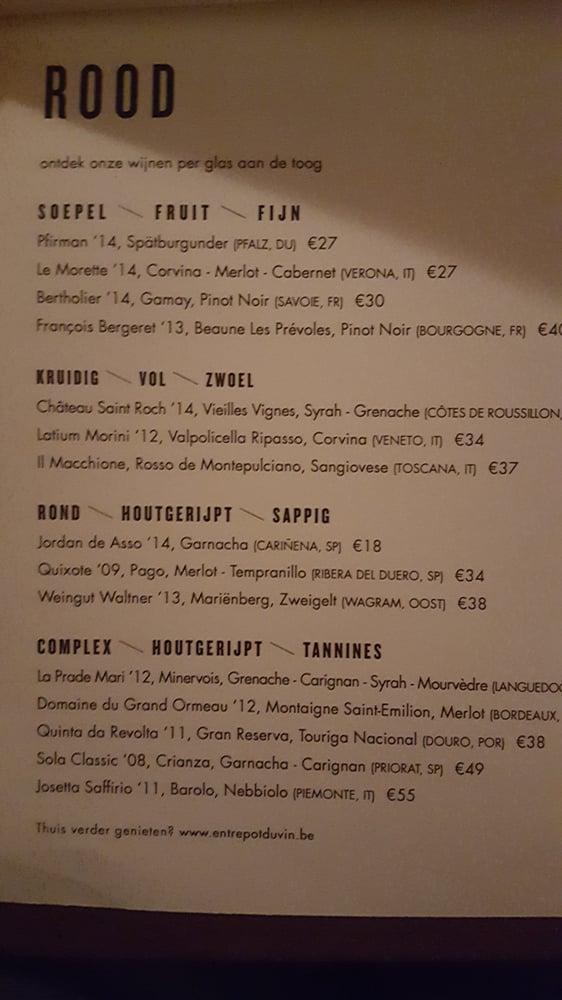 Menu at Sous-Sol, Antwerp