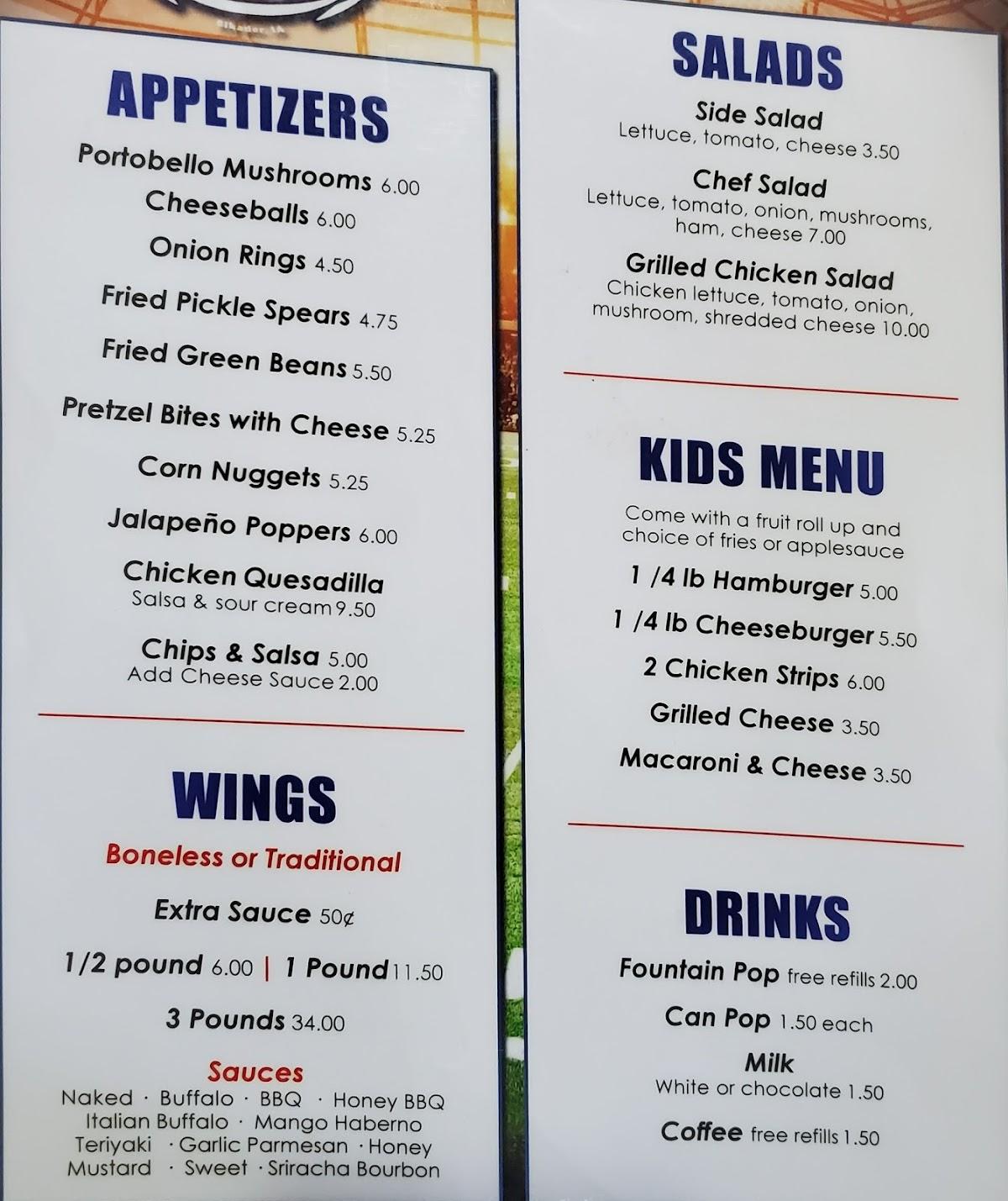 Menu at TD's Sports Bar & Grille LLC, Elkader