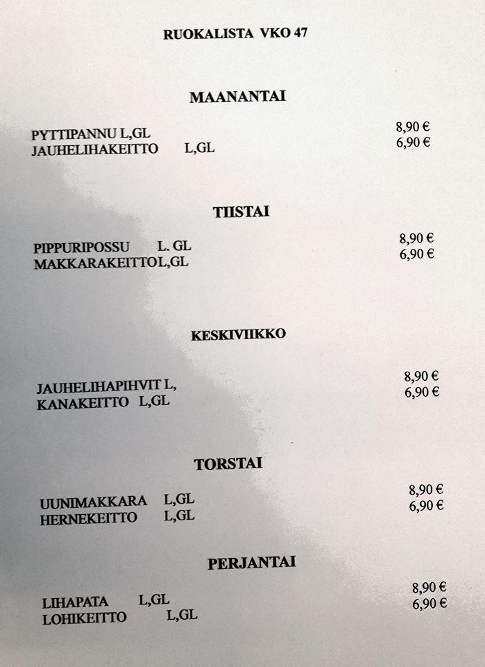 Menu at Teboil Purola, Kajaani