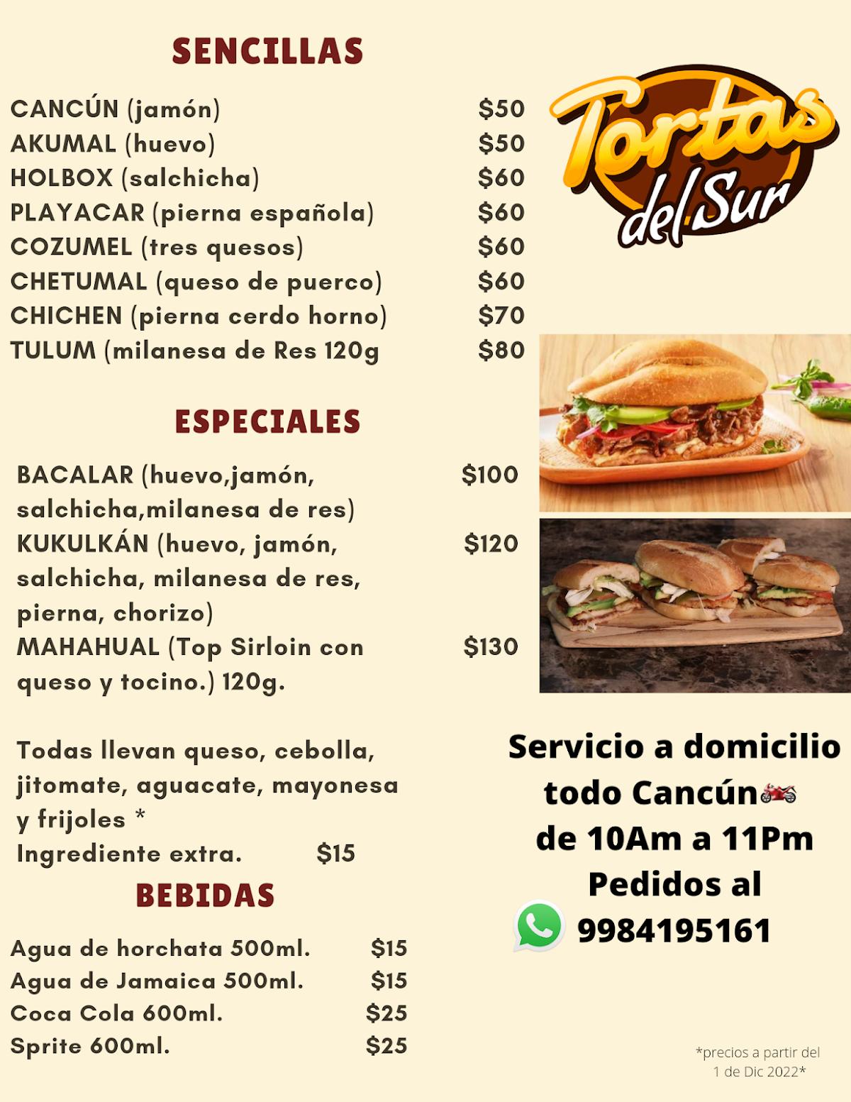 Carta del restaurante Tortas Del Sur Cancún, Cancún
