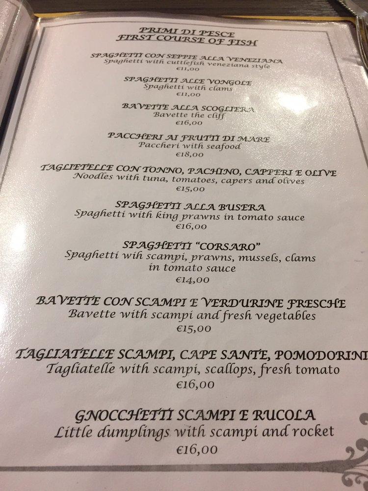 Menu at Trattoria Alle Lance pizzeria, Venice