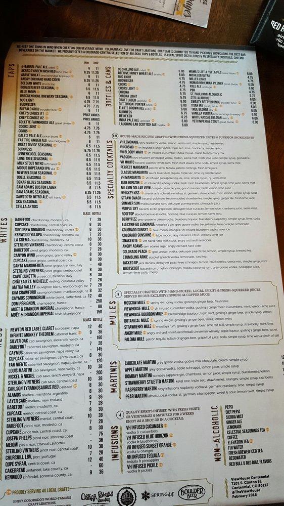 Menu at ViewHouse pub & bar, Centennial, S Clinton St