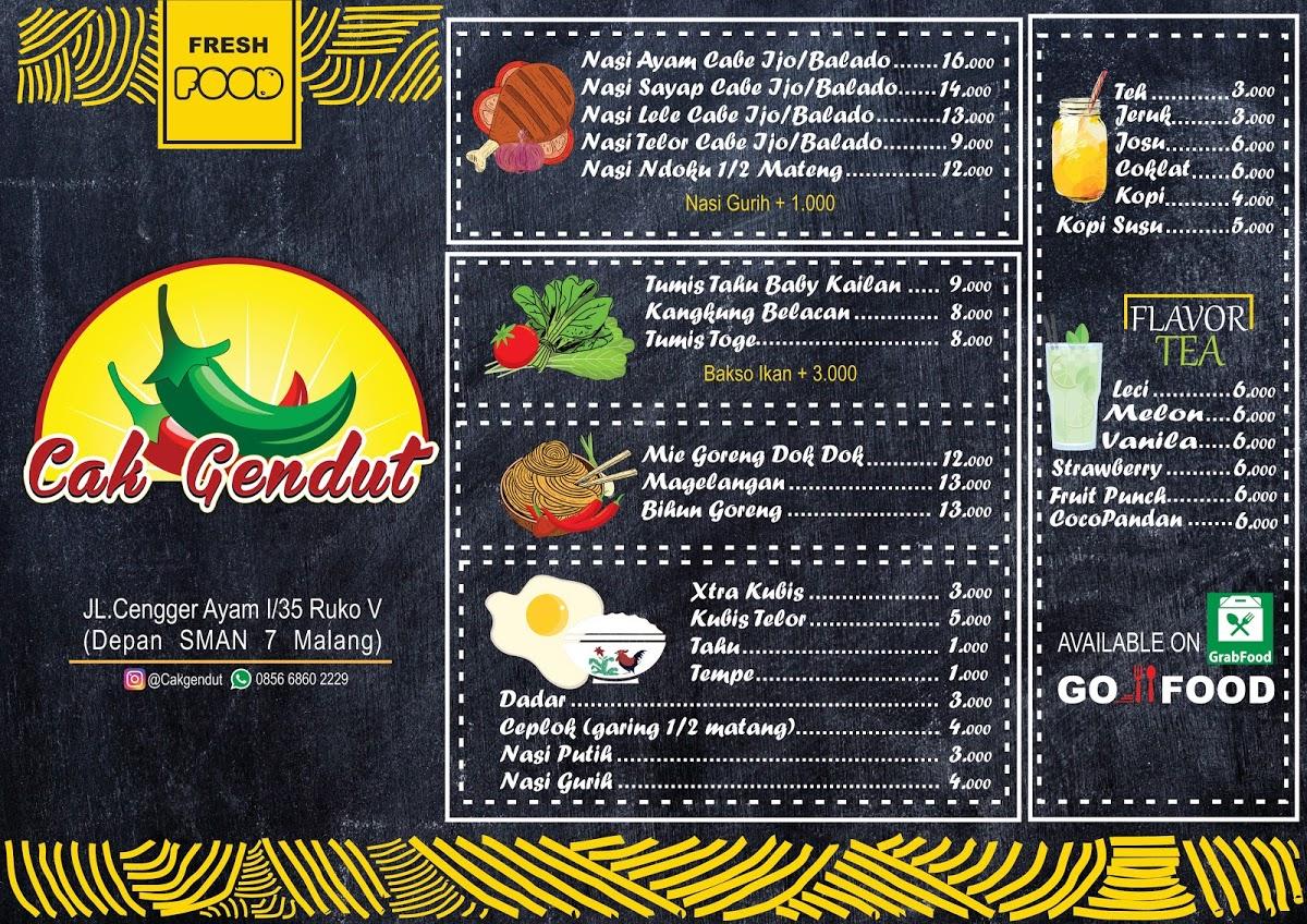 Menu at Ayam Cabe Ijo Cak Gendut Malang restaurant, Malang