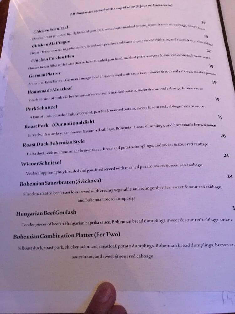 Menu at Cafe Prague, Morrison