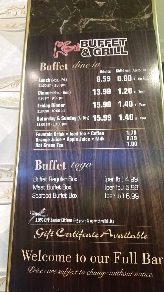 Menu at Kami Buffet & Grill restaurant, Rosemead