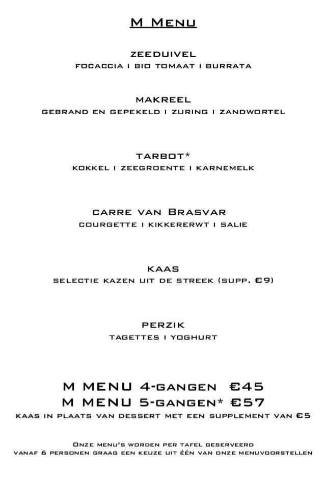 Menu at M BISTRO, Nieuwpoort