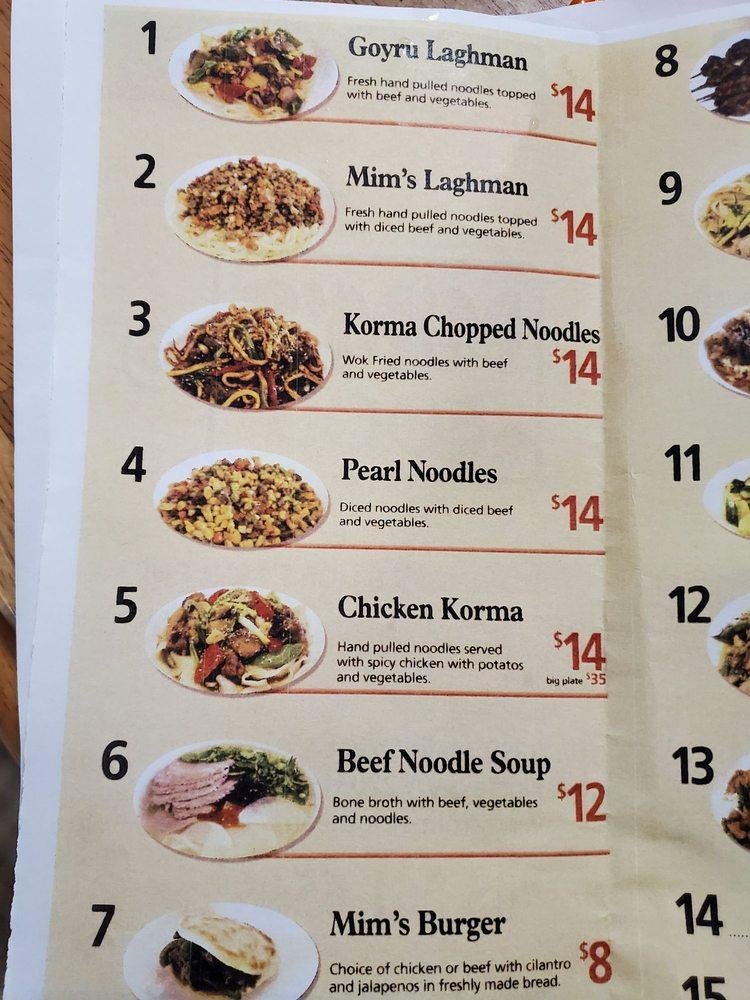 Menu at Mim's Food - Uyghur Cuisine restaurant, Fairfax