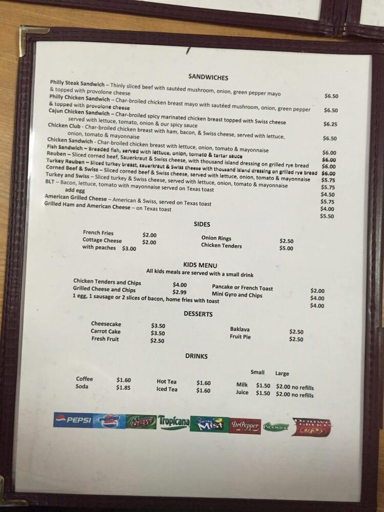 Menu at Ari's Diner restaurant, Columbus