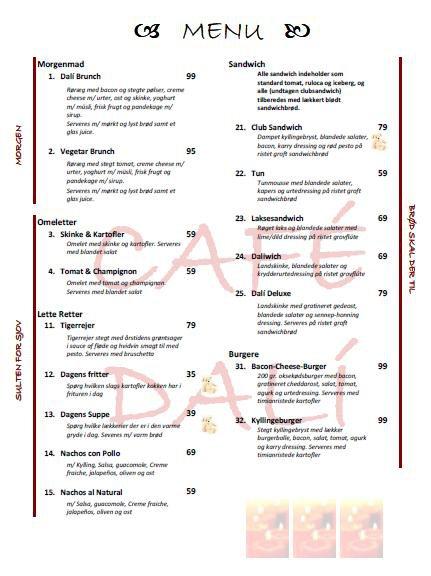 Menu at Cafe Dali v/Adem Ulusoy, Ishøj