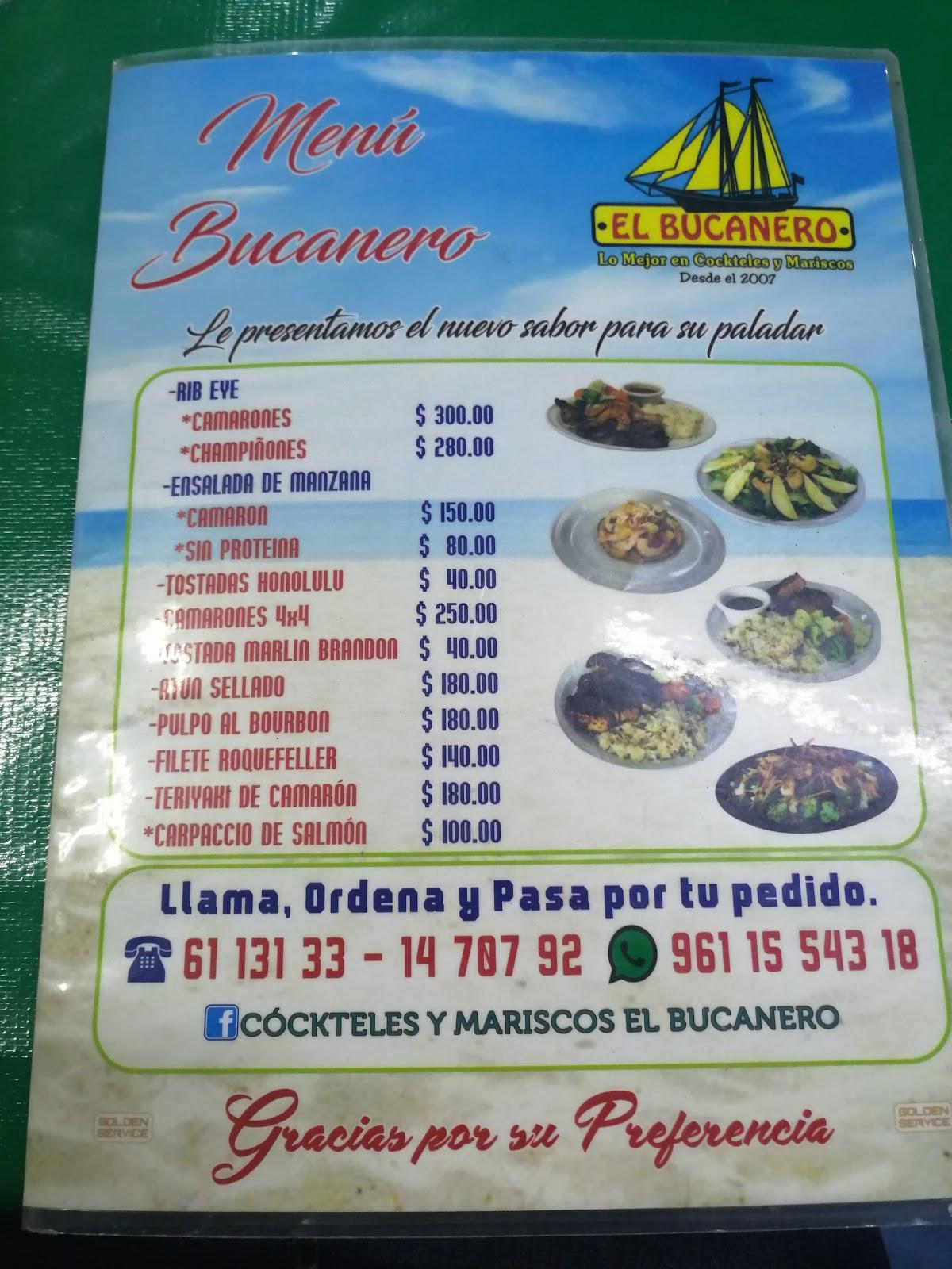 Carta del restaurante El Bucanero, Tuxtla Gutiérrez, Calle 5a Ote. Nte. 639