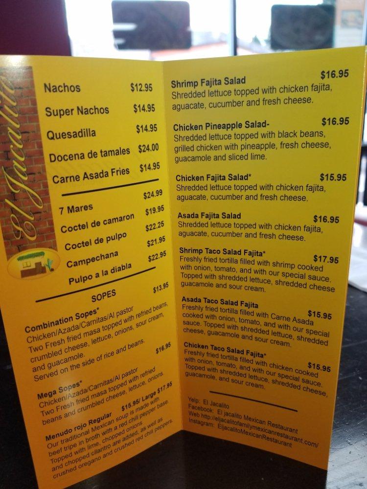 Menu at El Jacalito restaurant, Everett