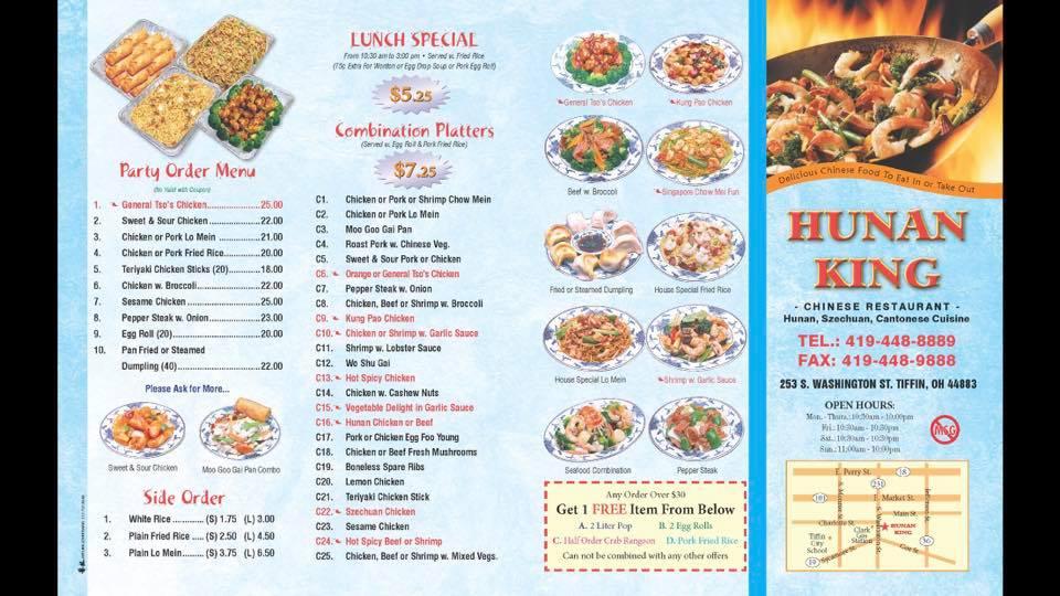 Menu at Hunan King restaurant, Tiffin