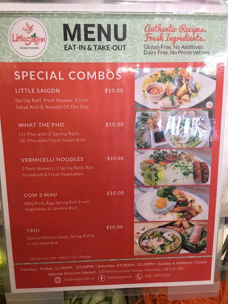Menu at Little Saigon restaurant, Moncton
