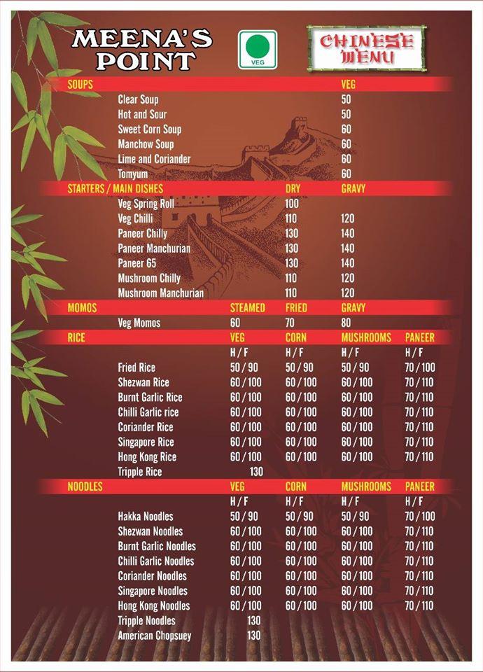 Menu at Meena's Point Cafe, Pune, Narayan Annaji Shinde Rd