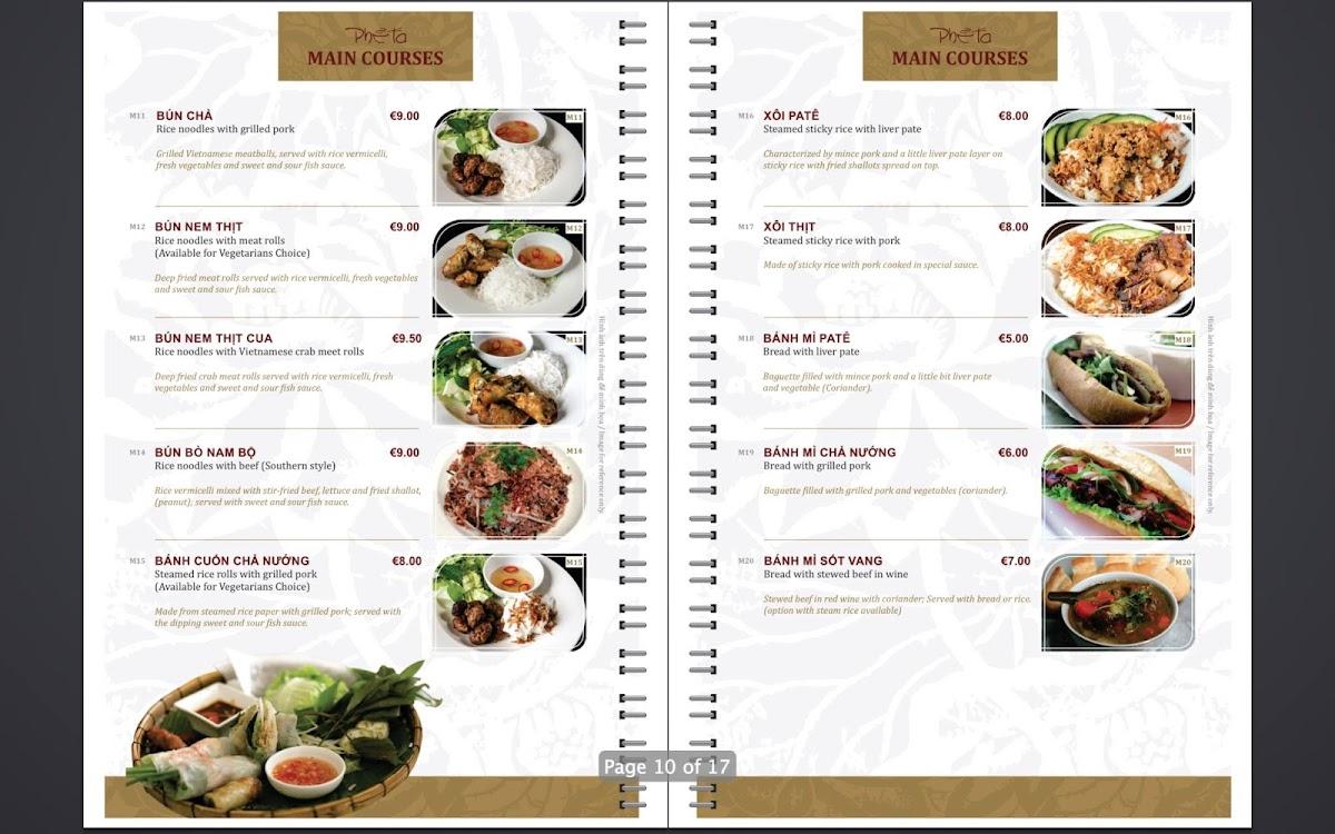 Menu at Pho Ta restaurant, Dublin