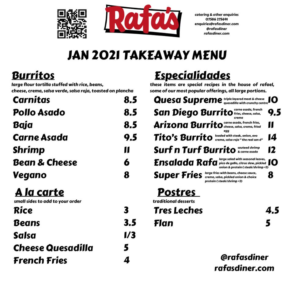 Menu at Rafa's restaurant, Glasgow