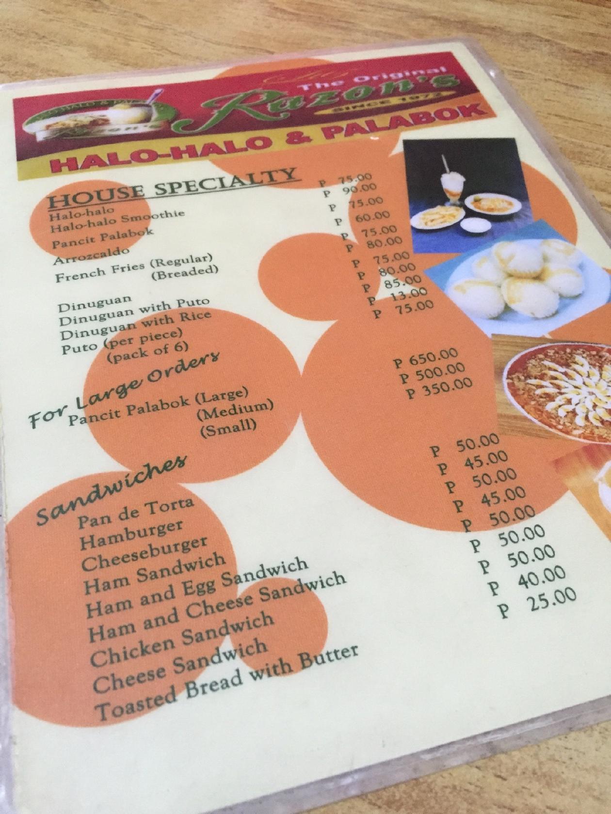 Menu at Razon's of Guagua restaurant, Guagua