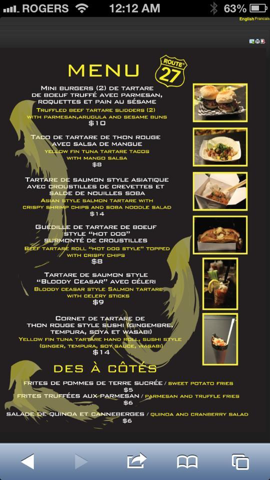 Menu at Marché bar a tartare, Montreal, 27 Prince Arthur St W