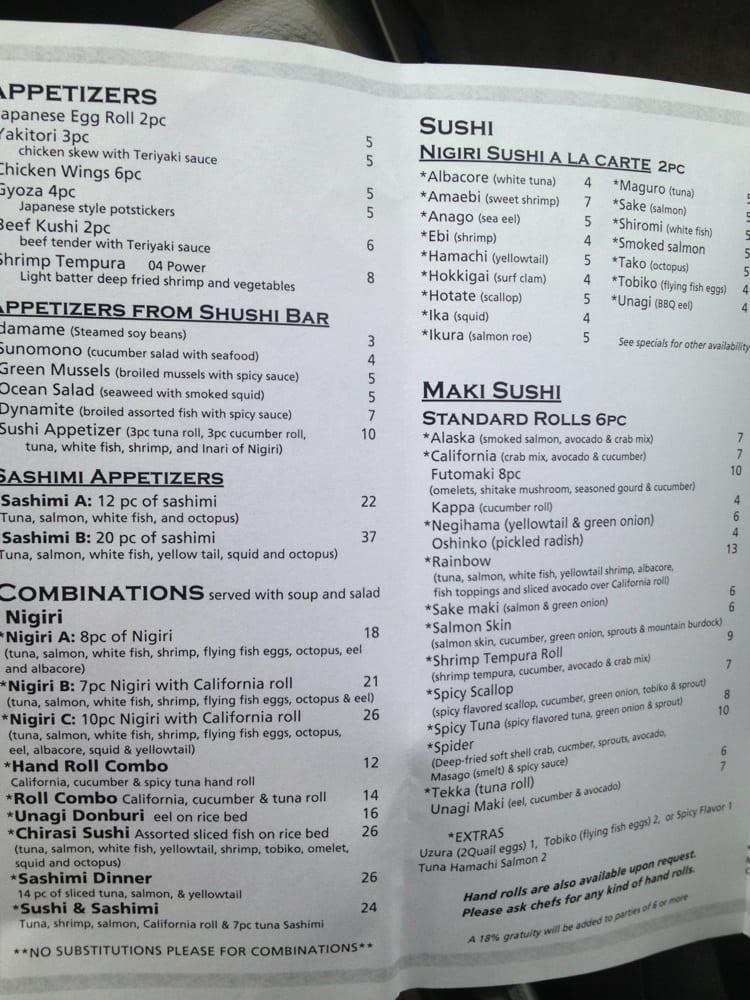 Menu at Tepanyaki Japanese Steakhouse & Sushi Bar, Grand Junction