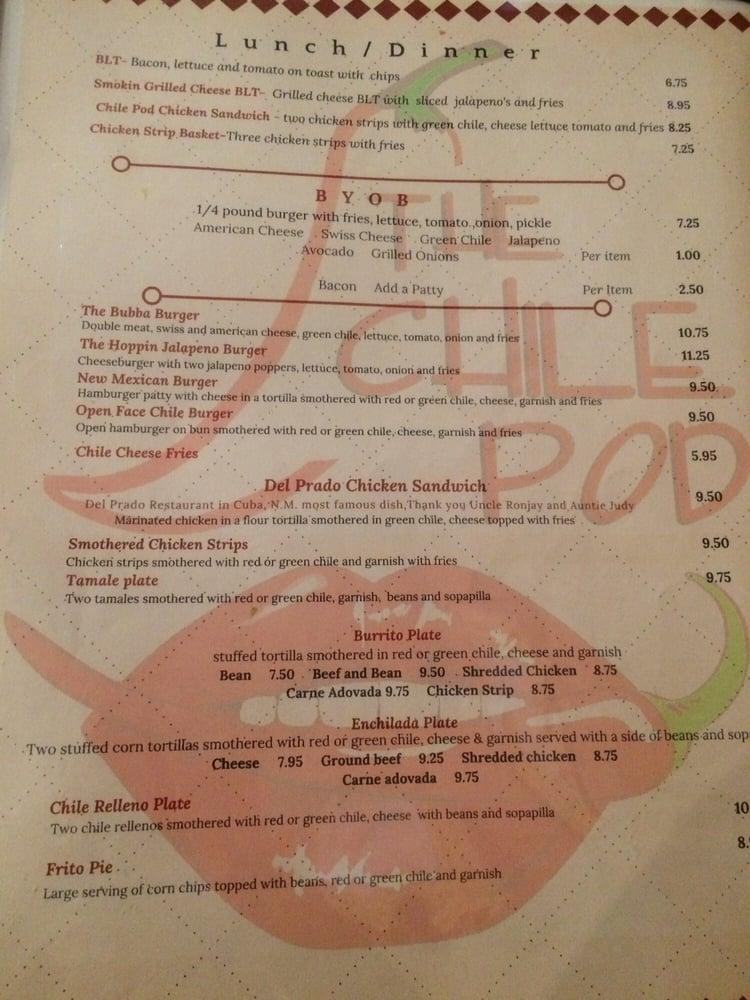 Menu at The Chile Pod restaurant, Farmington