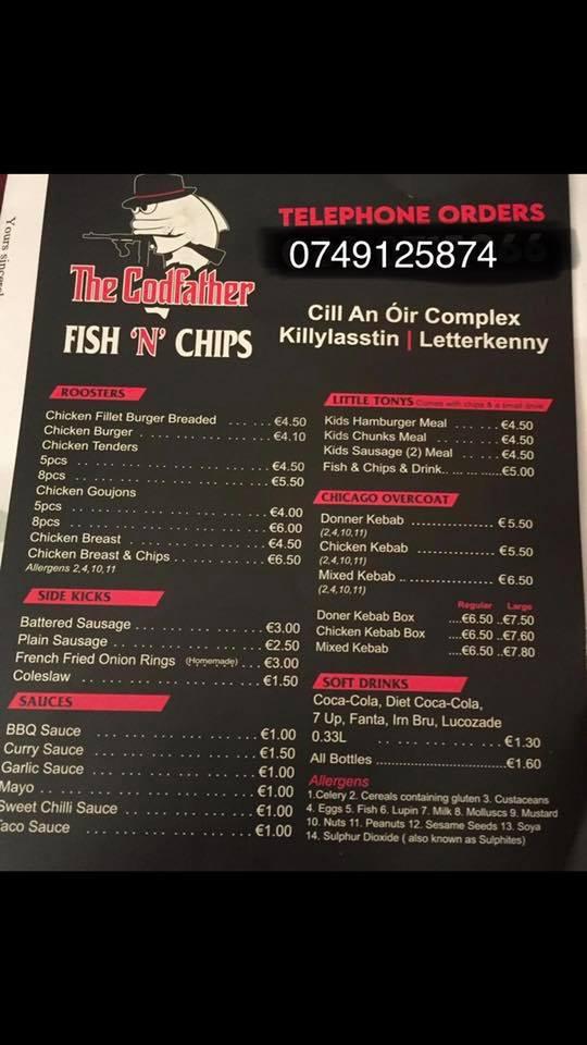 Menu at The Codfather Fish N Chips restaurant, Letterkenny